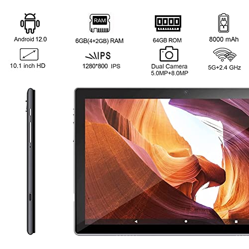 Android Tablet 10 inch, Android 12 Tablet, 6GB RAM 64GB ROM, 512GB Expand Android Tablet with Dual Camera, 5G & 2.4G WiFi, Bluetooth, 8000mAh, HD Touch Screen, Google GMS Certified