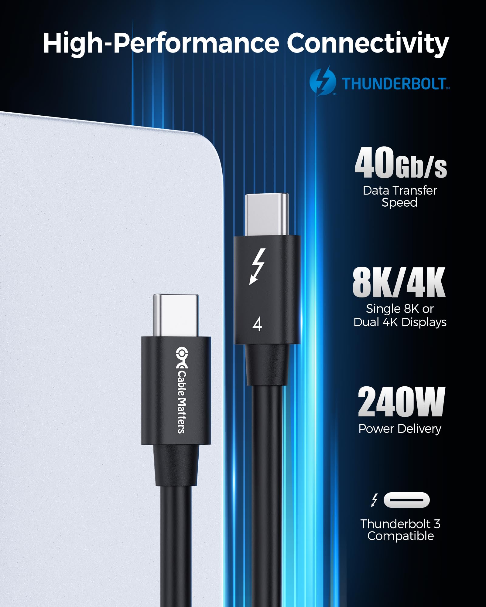 Cable Matters [Intel Certified] 40Gbps Thunderbolt 4 Cable 3.3ft with 8K Video and 240W Charging - 1m, Compatible with USB4, Thunderbolt 3 Cable and USB-C