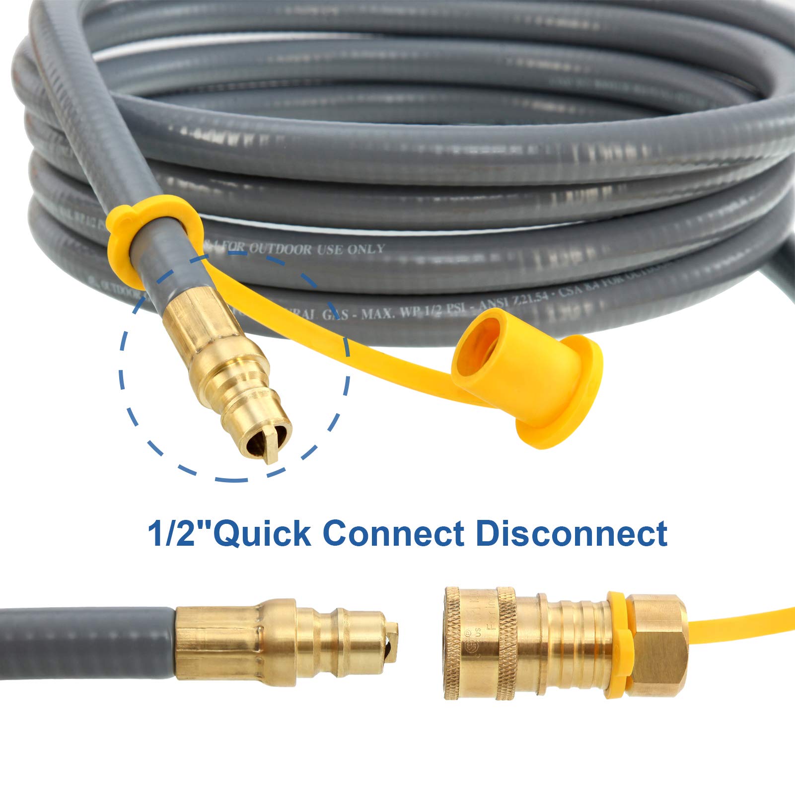 24 Feet 1/2-Inch Natural Gas Hose with Quick Connect Fitting for BBQ, Grill, Pizza Oven, Patio Heater and More NG Appliance, Propane to Natural Gas Conversion Kit - CSA Certified