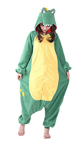 Animal Onesie Cosplay Costume Adult Hallooween Pajamas (S, Green Crorodile)