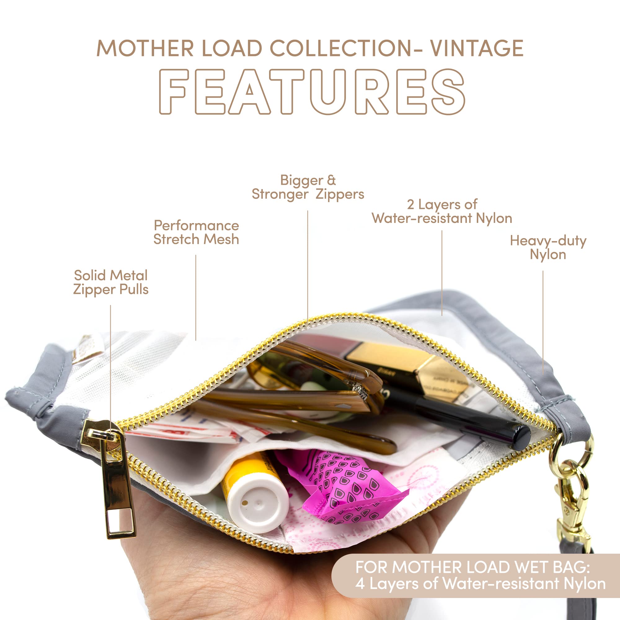 Mother Load - Small Diaper Bag Organizing Pouches , 5-Piece Set of Embroidered Diaper Bag , Vintage Pastels
