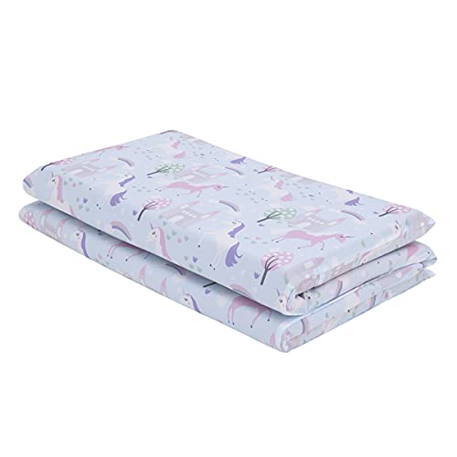 Everything Kids Unicorn, Castle, Rainbow Blue, Pink and Lavender Preschool Nap Pad Sheet