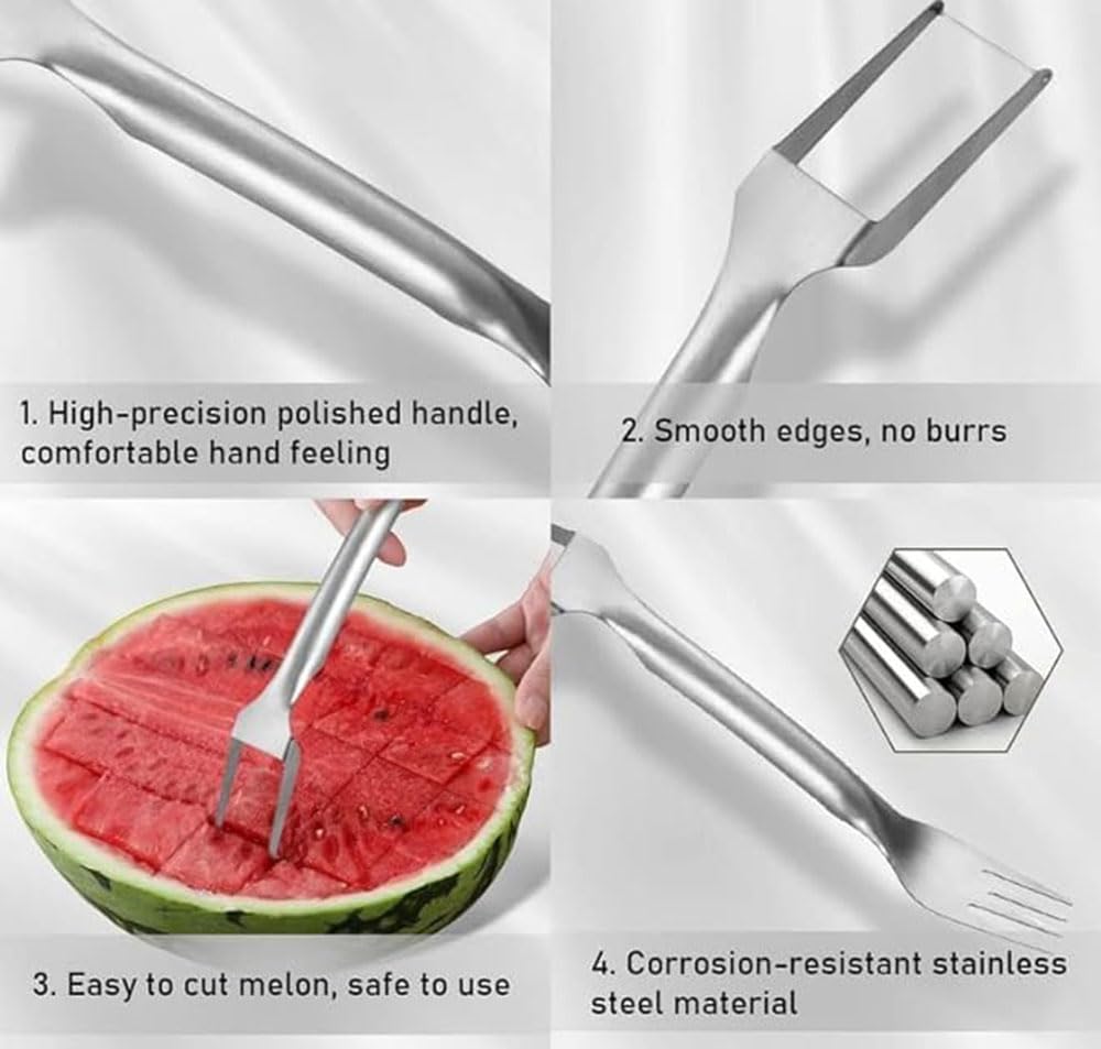 2024 New Watermelon Fork Slicer Cutter Slicer Tool, 2-in-1 Stainless Steel Fruit Cutter, Dual Head Watermelon Slicer Knife(2Pcs)