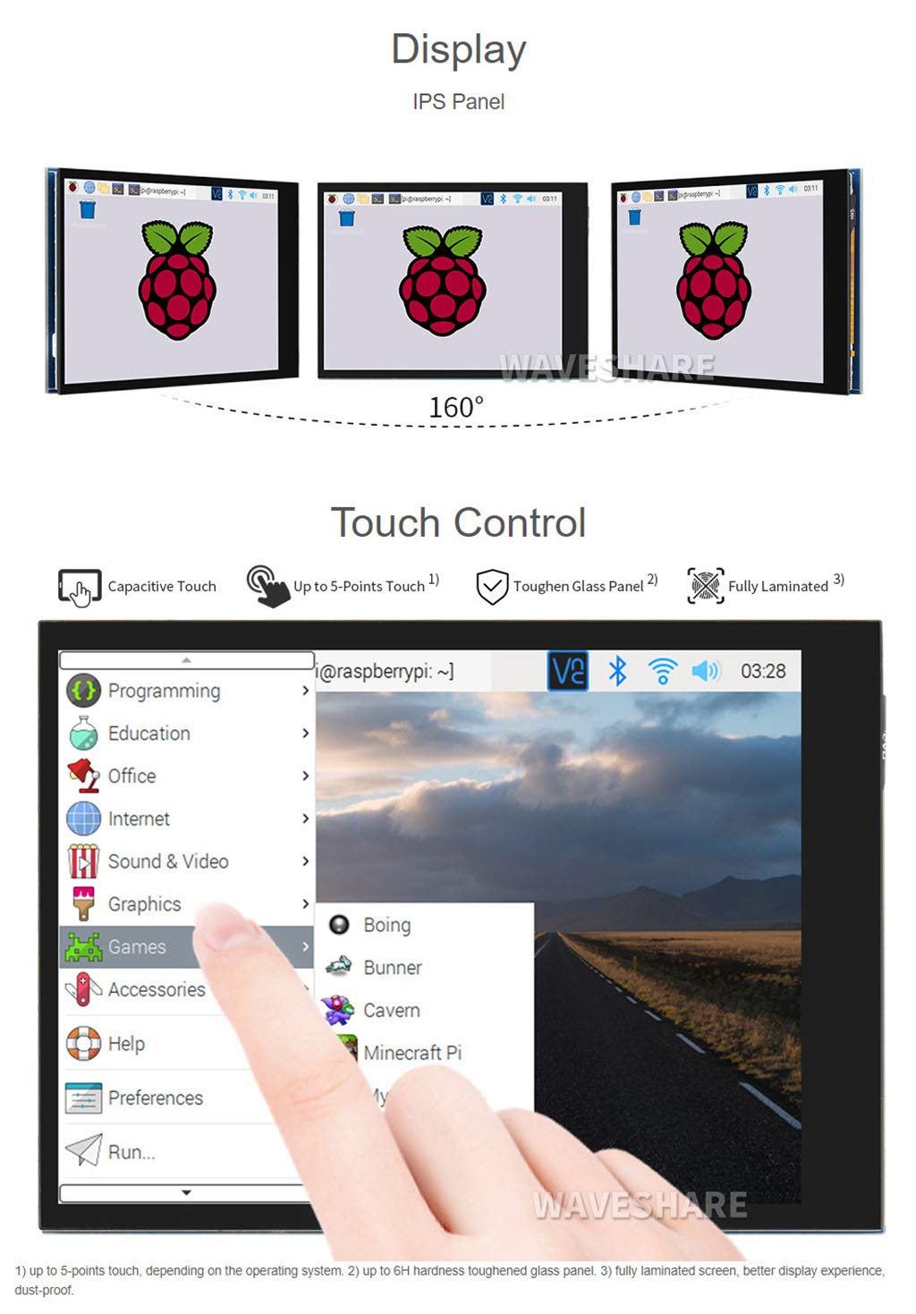 Coolwell Waveshare 2.8inch Capacitive Touch Screen LCD DPI Display for Raspberry Pi, 480×640, IPS Wide Viewing Angle, Fully Laminated Toughened Glass Cover