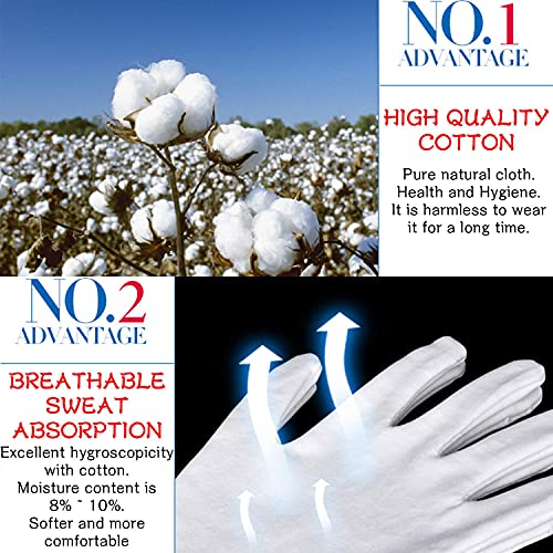 24pcs Unisex Soft White Cotton Gloves for Eczema Gloves for Moisturizing Dry Hands White Cotton Inspection Gloves (Large)