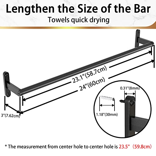 24 Inch Matte Black Towel Bar for Bathroom, Sturdy Wall Mounted Towel Racks for Bathroom Rustproof Stainless Steel Dish Cloth Hand Towel Holder for Bath Vanity Kitchen Door Shower Accessories