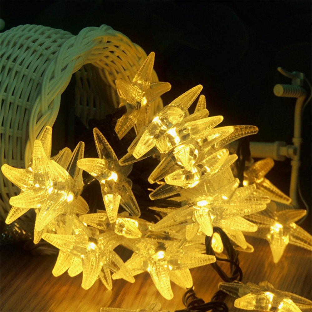 30 LED Solar String Lights , Waterproof Fairy Starfish Shaped Indoor & Outdoor Decorative Christmas Lighting Used for Party Wedding Home Garden New Year Decorations by elecfan - Warm White
