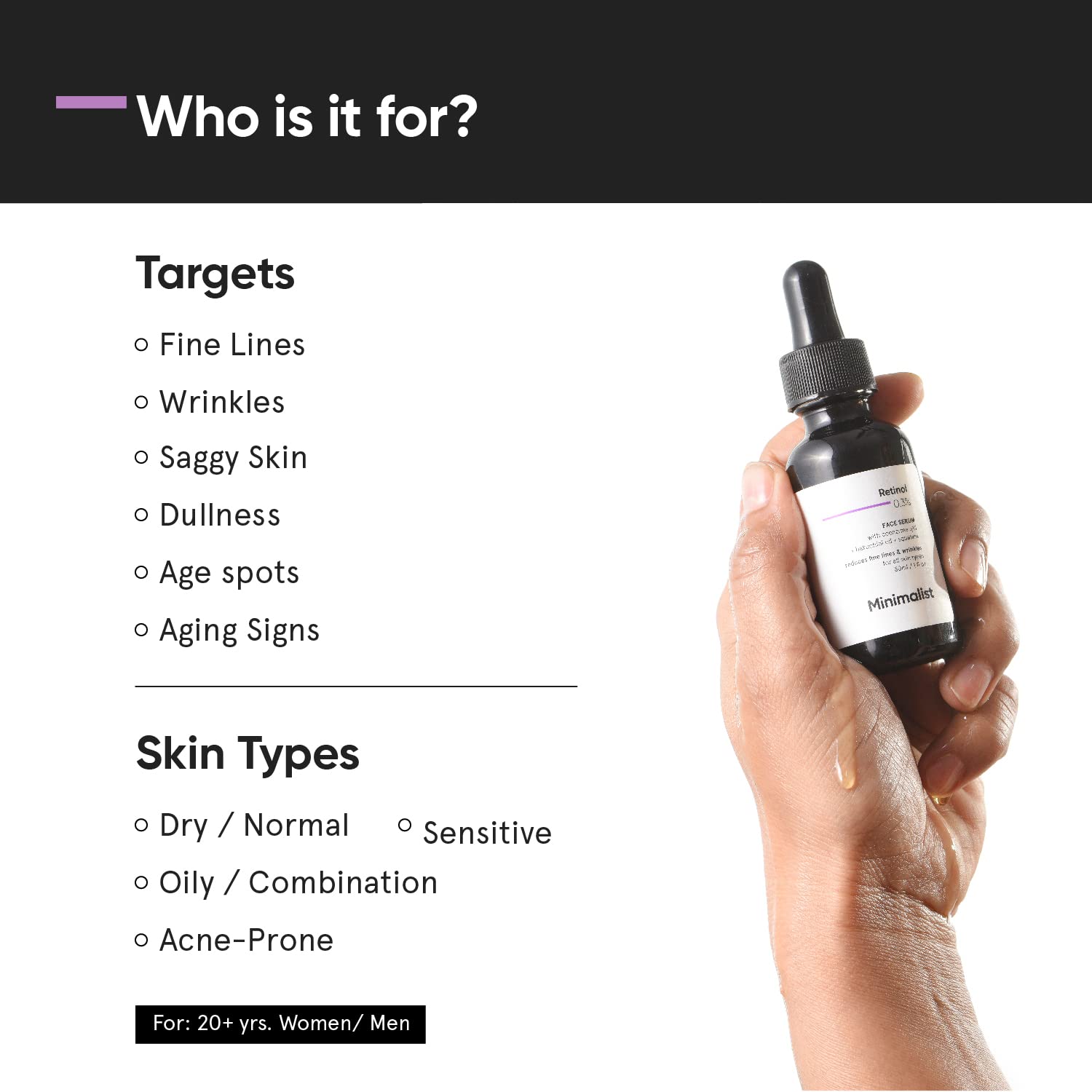 Minimalist 0.3% Retinol Serum For Anti Aging | Night Face Serum With Squalane Base & Coenzyme Q10 To Reduce Fine Lines & Wrinkles | For Women & Men | 1 Fl Oz / 30 ml