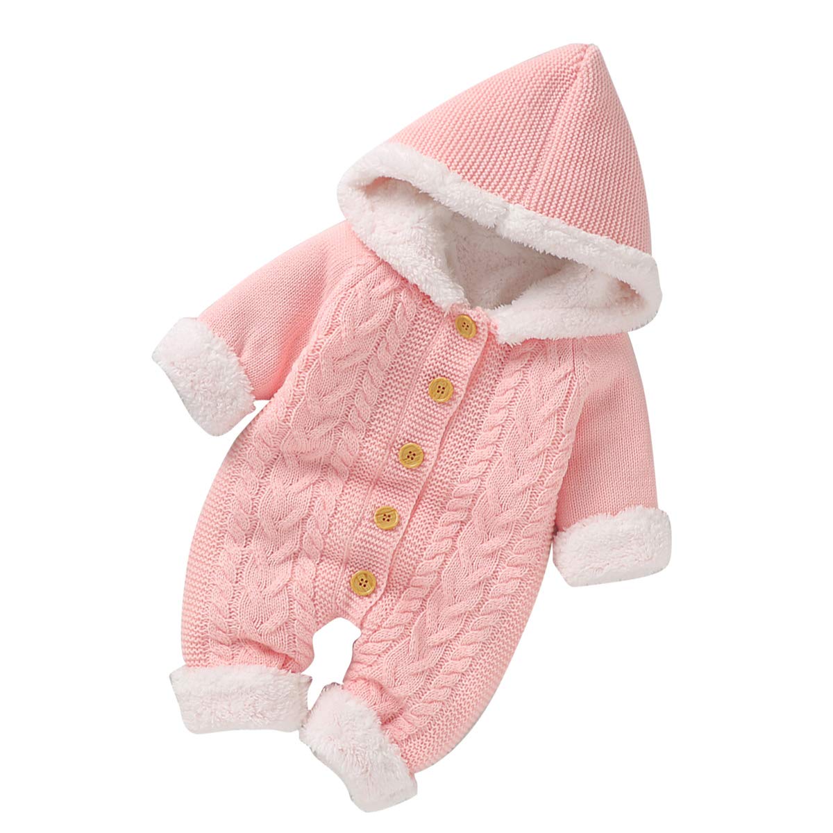 Camidy Baby Hooded Jumpsuit,Toddler Knitted Romper Cotton Long Sleeve One-Piece Coveralls