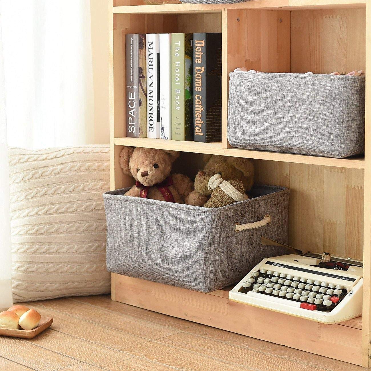 Basket Rope Storage Baskets, Flax Organizer Waterproof with Handles 16 x 12 x 8 Inches, Basket Storage of clothes toy and Daily Necessities