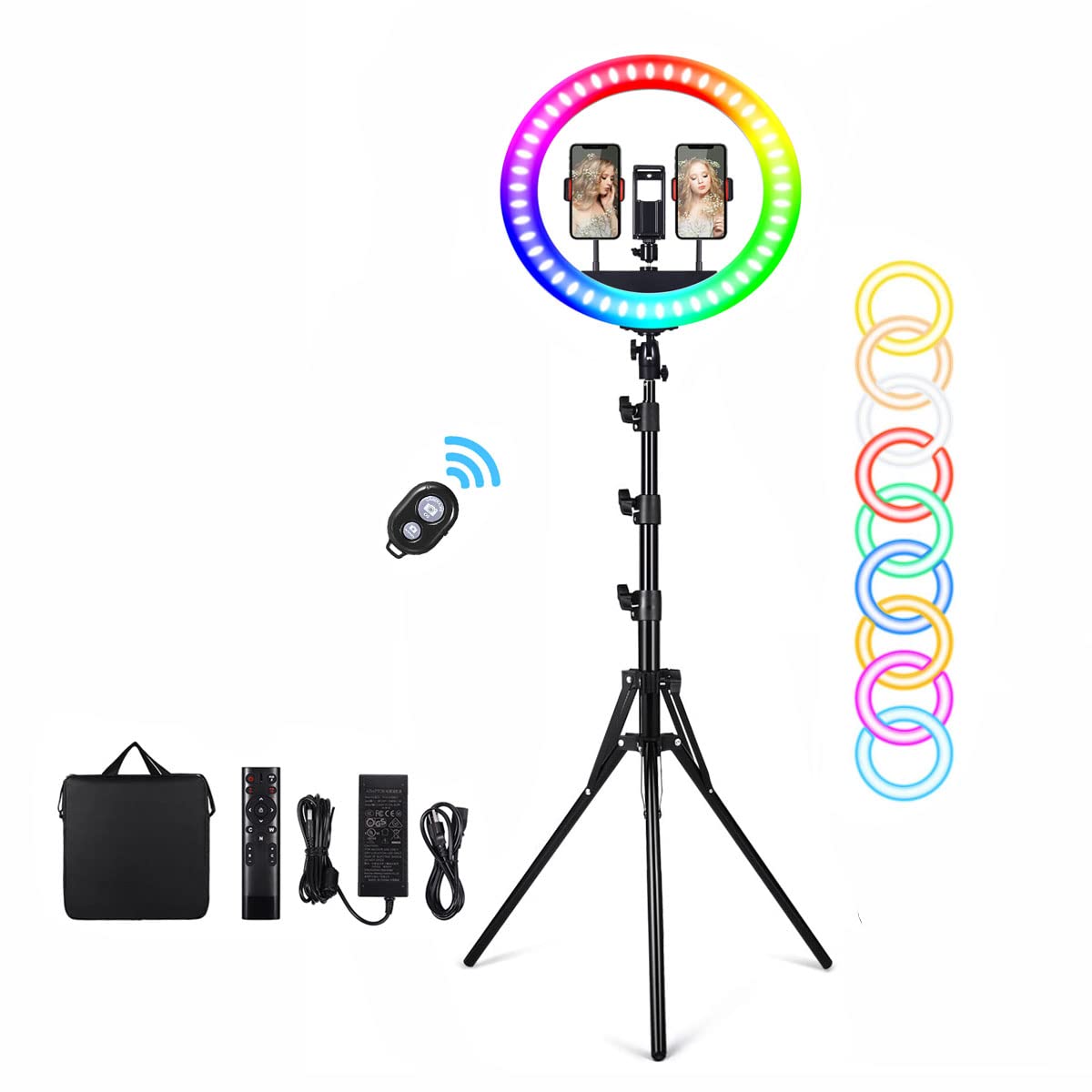 19" Selfie RGB Ring Light with Stand - YUNLIGHTS 11 Colors Modes RGB Dimmable LED Ring Light with Phone & iPad Holder for YouTube|Video|Shooting|Vlogs|Makeup, Compatible with iPhone Android Phone