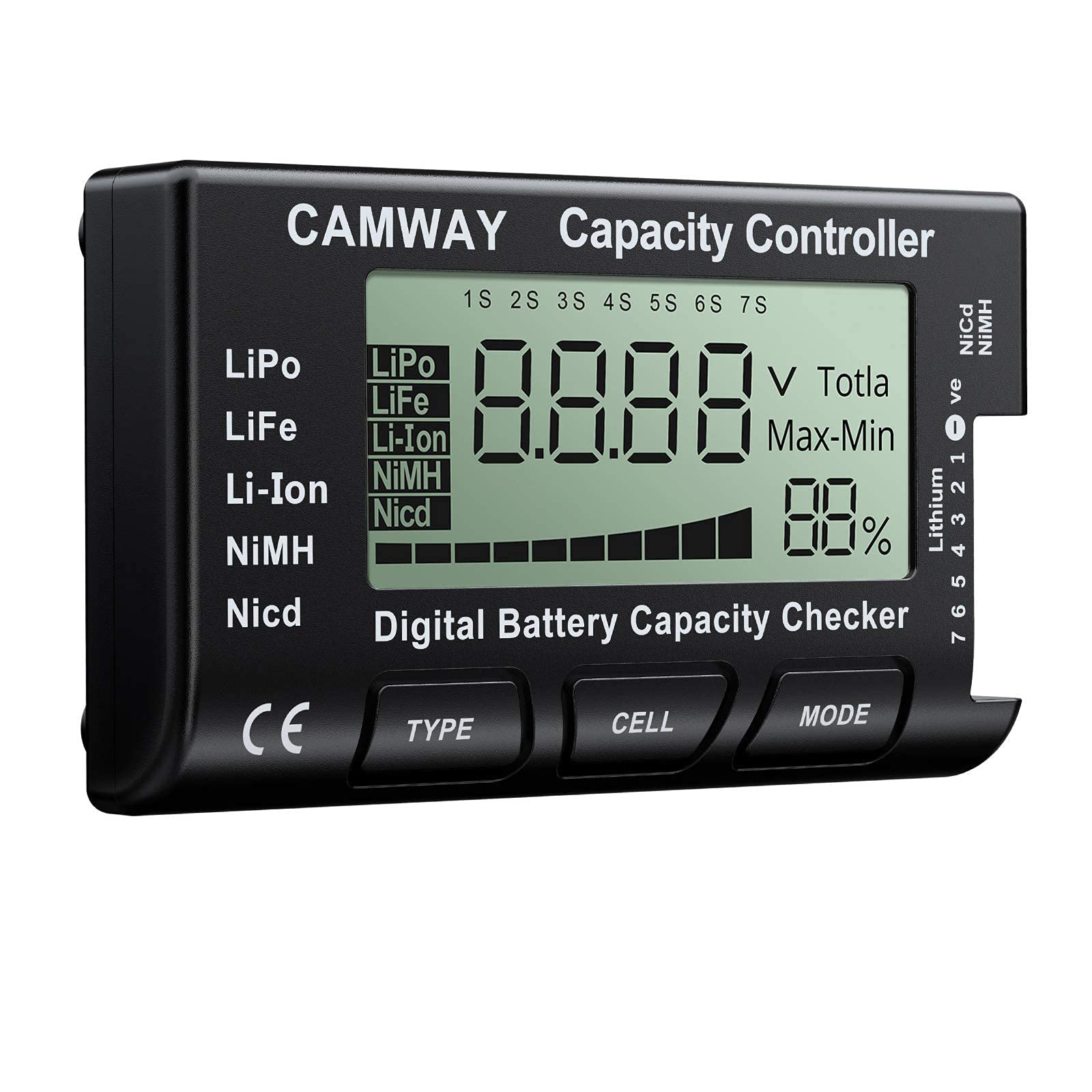 CAMWAY 5PCS 2in1 1-8s Lipo Battery Voltage Tester,RC Low Voltage Buzzer Alarm+ Digital Battery Capacity Tester RC Cellmeter-7 Lipo Battery Tester LCD Battery Checker Controller