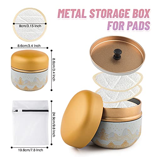 Veemos Reusable Cotton Rounds,14 Pieces Dual Sided Makeup Remover Pads with Washable Laundry Bag & Storage Box,Eco Friendly Bamboo Cotton Pads (Cream)