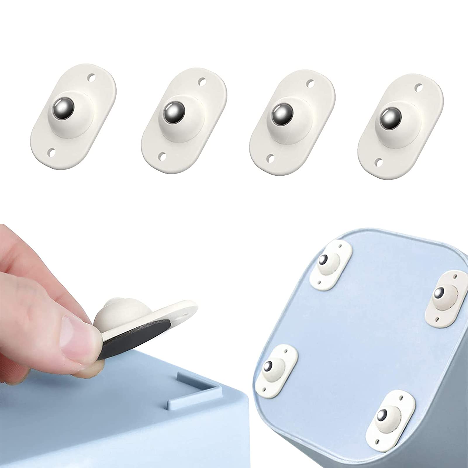 4Pcs Mini Casters Wheels Self Adhesive Swivel Wheels Stainless Steel Paste Universal Wheel with 360 Degree Rotation Sticky Pulley for Bins Bottom Storage Box Furniture Trash Can Small Furniture