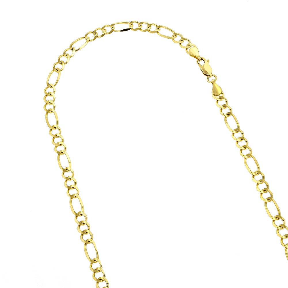 10K Yellow Gold Solid Figaro Link 5mm Diamond Cut Bracelet 7" long with Lobster Clasp