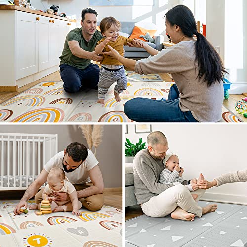 Baby Play Mat, Foldable Foam Play Mat for Floor,Waterproof Reversible Playmat for Babies and Toddlers, Infants, Kids, Edge Reinforcement Crawling Mat for Indoor Outdoor (79'' X 51'')