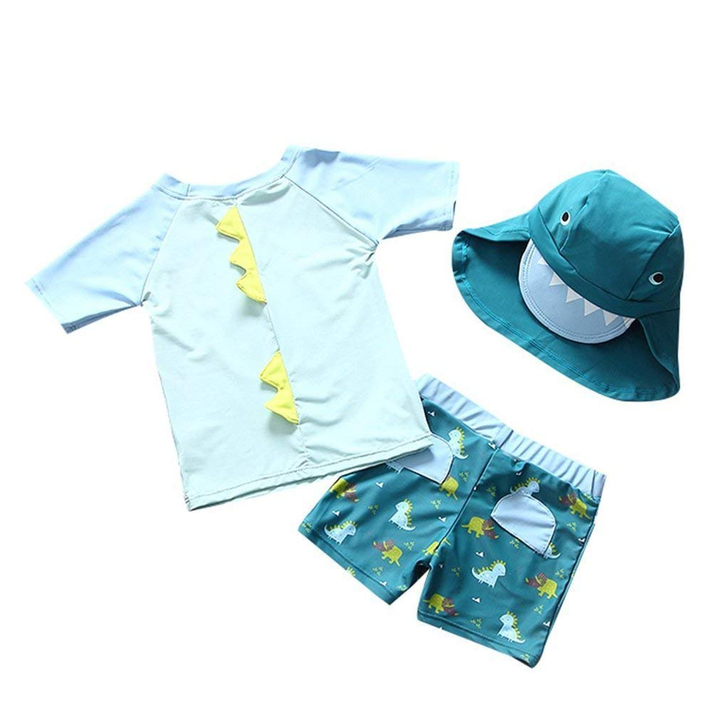 Best for All Baby Toddler Boys Two Pieces Swimsuit Set Swimwear Dinosaur Bathing Suit Rash Guards with Hat UPF 50+ (Lake Blue, 2-3 Years)