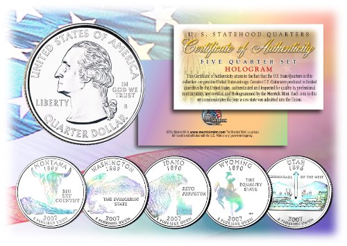2007 US Statehood Quarters HOLOGRAM 5-Coin Complete Set w/Capsules & COA