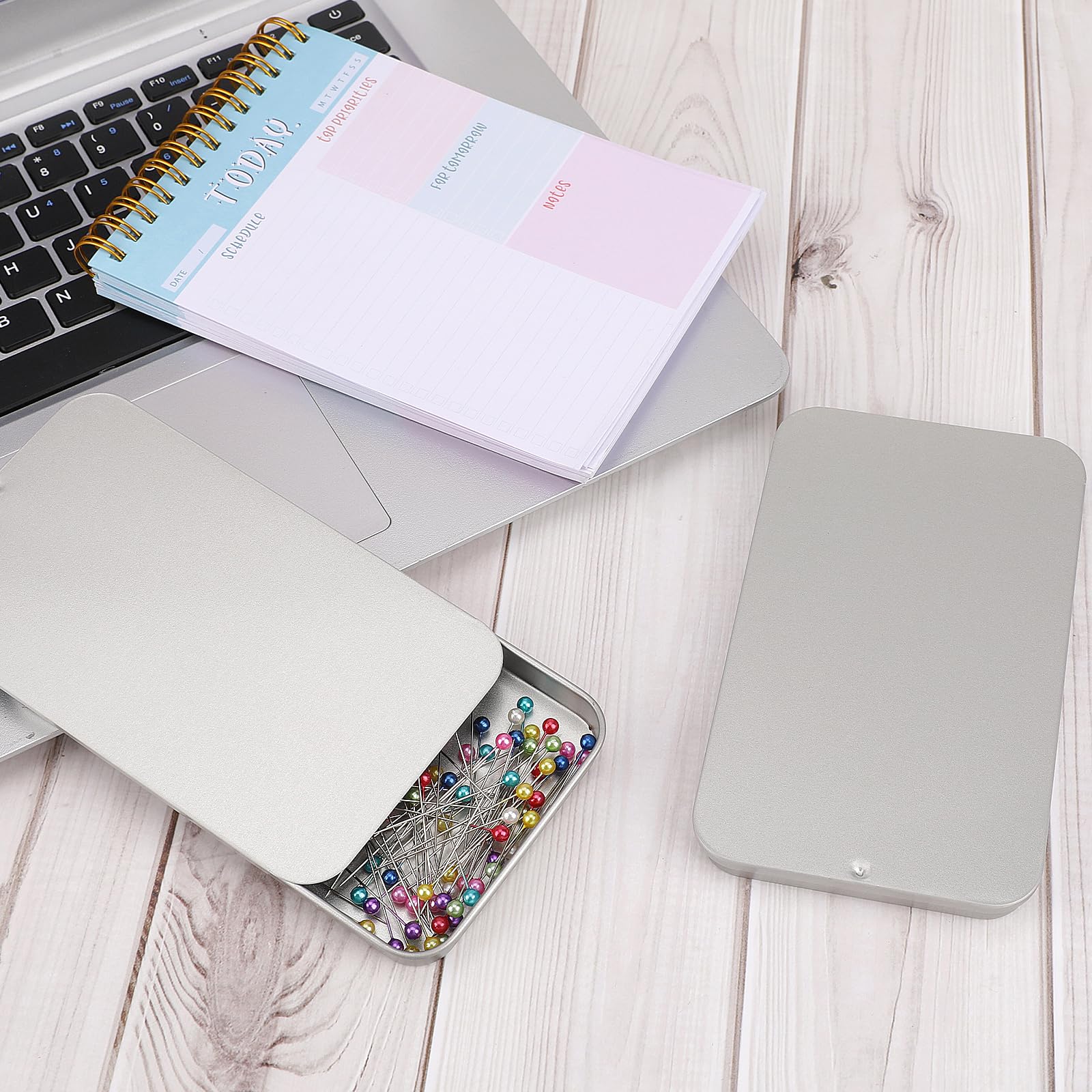 3Pcs Metal Box Containers Empty Slide Top Small Metal Containers 5.5 by 3.34 by 0.47 Inch Rectangular Storage Box Containers for Candies Jewelry Crafts Pills Survival Kit (Silver)