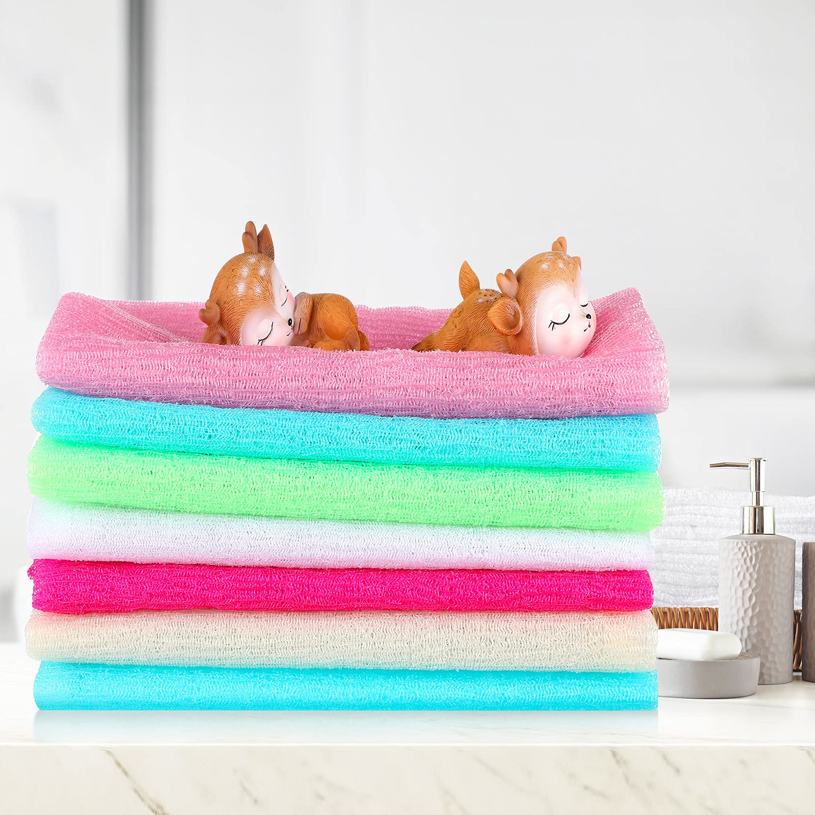 Tatuo 12 Pack 36 Inch Extra Long Exfoliating Bath Cloth Towel Nylon Bath Towel Korean Exfoliating Cloth Japanese Shower Cleaning Sponges for Back Body(12 Color)