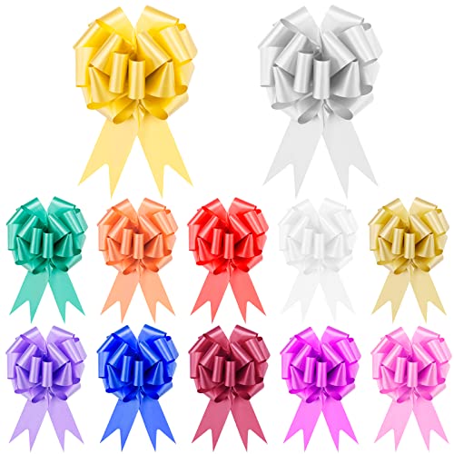 12PCS Pull Bows For Gift Wrapping 6 Inch Christmas Bows For Gift Basket Bag Box Wrapping Décor Large Ribbon Bows For Thanksgiving New Year Easter Birthday Valentines Day And Wedding Car Décor 12 Color