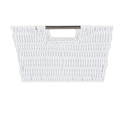 Simplify 3 Pack Set Woven Baskets with Handles, for Storage, Blankets, Toys, Books, Ideal for Home, Office, Dorm, Playroom, Closet, in White 3 Piece Rattan Tote