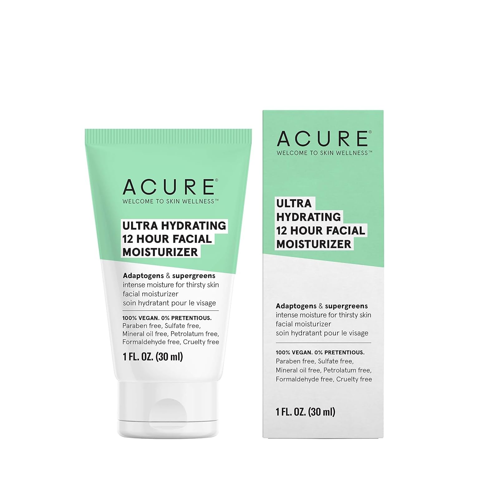 Acure Ultra Hydrating 12 Hour Facial Moisturizer - Intense Morning Moisture for Dry Dull Skin - Infused Blend of Adaptogens Aswagandha & 7 Supergreens - All Natural Vegan Cream Formula - 1 Fl Oz