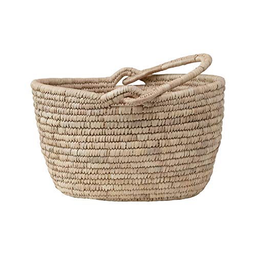 Creative Co-Op Hand-Woven Grass and Date Leaf Handle Baskets, Natural