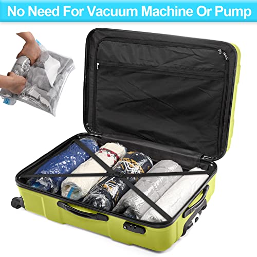 24 Pack Travel Space Saver Bags Rolling Compression Bags Bulk for Packing Luggage Clothes, 8 x XL, 8 x L, 8 x S, Vacuum Seal Storage Bags Roll Up Shrink Bags Without Pump for Traveling Space Saving