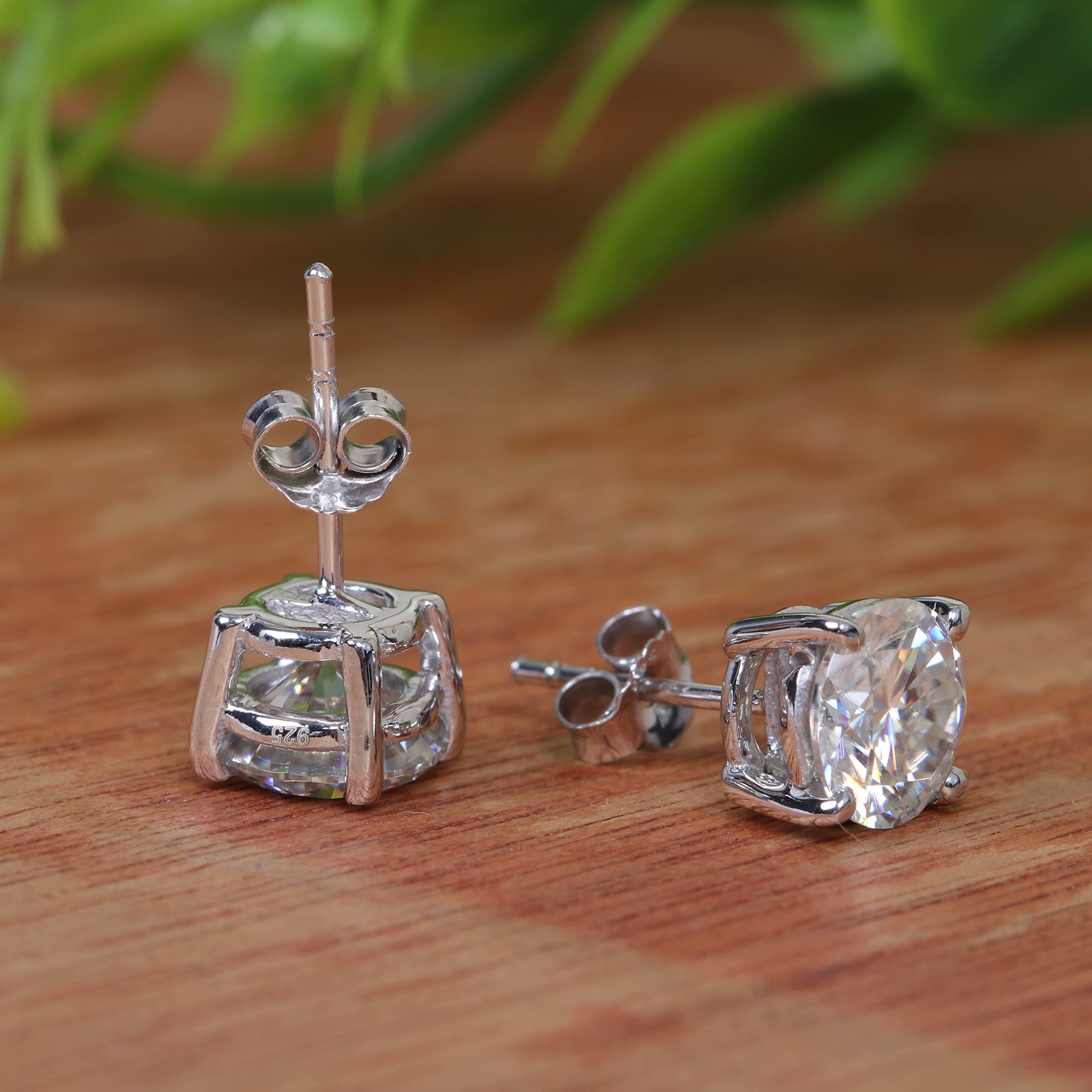 14k White Gold Post Round Brilliant Cut White Moissanite Diamond 925 Sterling Silver Stud Earrings - E55