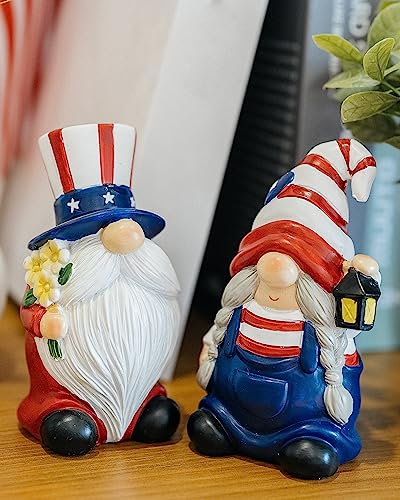 DN DECONATION 4th of July Gnomes Decor Patriotic Gnome Decorations 2 Pcs Red White and Blue Figurines American Stars Stuff Stripes Gnome Gifts for Fourth of July Independence Day