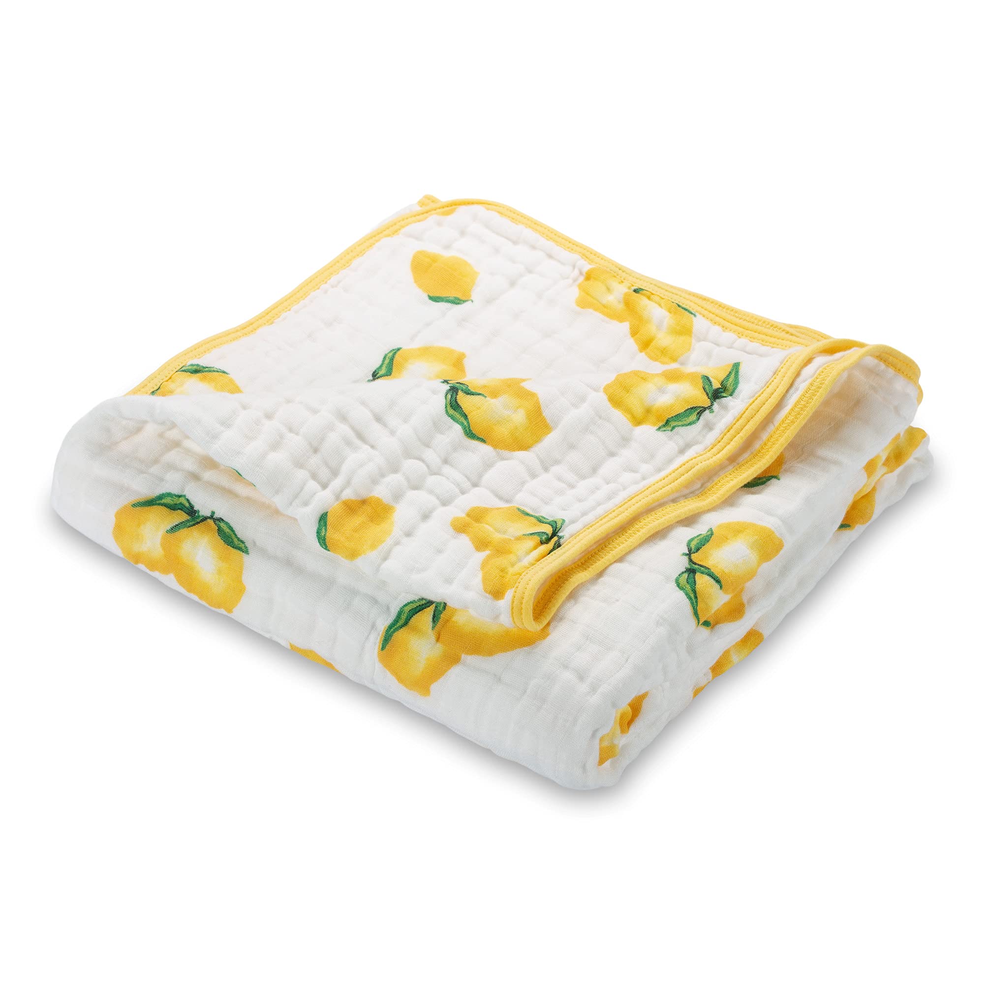 LollyBanks Muslin Baby Quilt, 100% Cotton Baby Blanket for Boys and Girls, Large 47 x 47 Inches Versatile Crib Blanket, 6 Layers Newborn Blanket, Durable Baby Bedding, Registry (Sunny Lemon Print)
