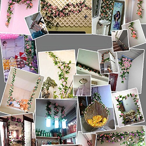 4 Pack 7.8ft Artificial Rose Vines with Green Leaves Fake Flowers Plants Hanging Garden Vine Garland for Wedding Home Party Decor Rustic Craft Supplies (Aqua)