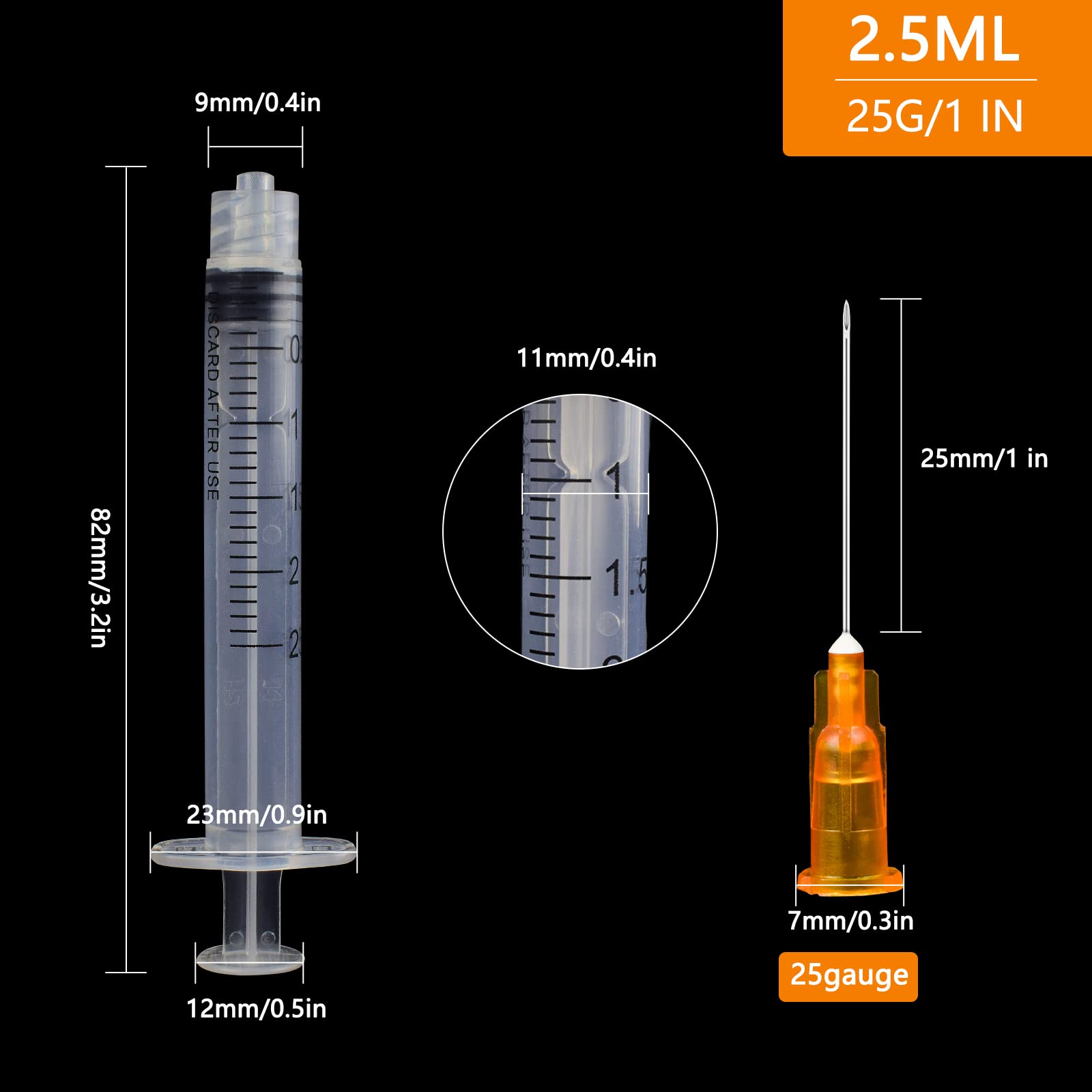 2.5ml syringe with 25G 25mm needle disposable laboratory tools, Each individually packaged