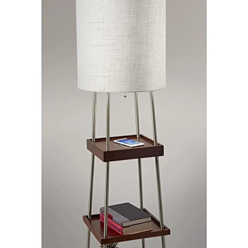 Adesso 3459-15 Henry Shelf Floor Lamp Wireless Charging, 7W LED, 5W QI, USB Port, Indoor Lighting Lamps