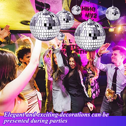 30PCs Hanging Mirror Disco Ball Ornaments Silver Disco Balls Decoration Ball Cake Decoration 70s Disco Party Disco Ball with Rope