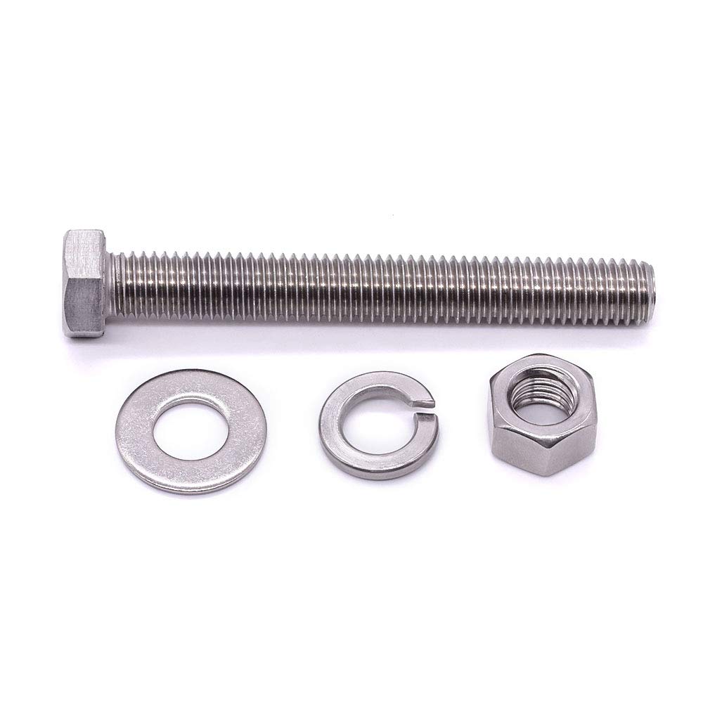 M12 x 65mm (4 Sets) Stainless Steel Hex Bolts with Hex Nuts, Flat Washers and Lock Washers, Hexagon Bolts with Nuts and Washers, Full Thread Coveraage, Coarse Thread UNC