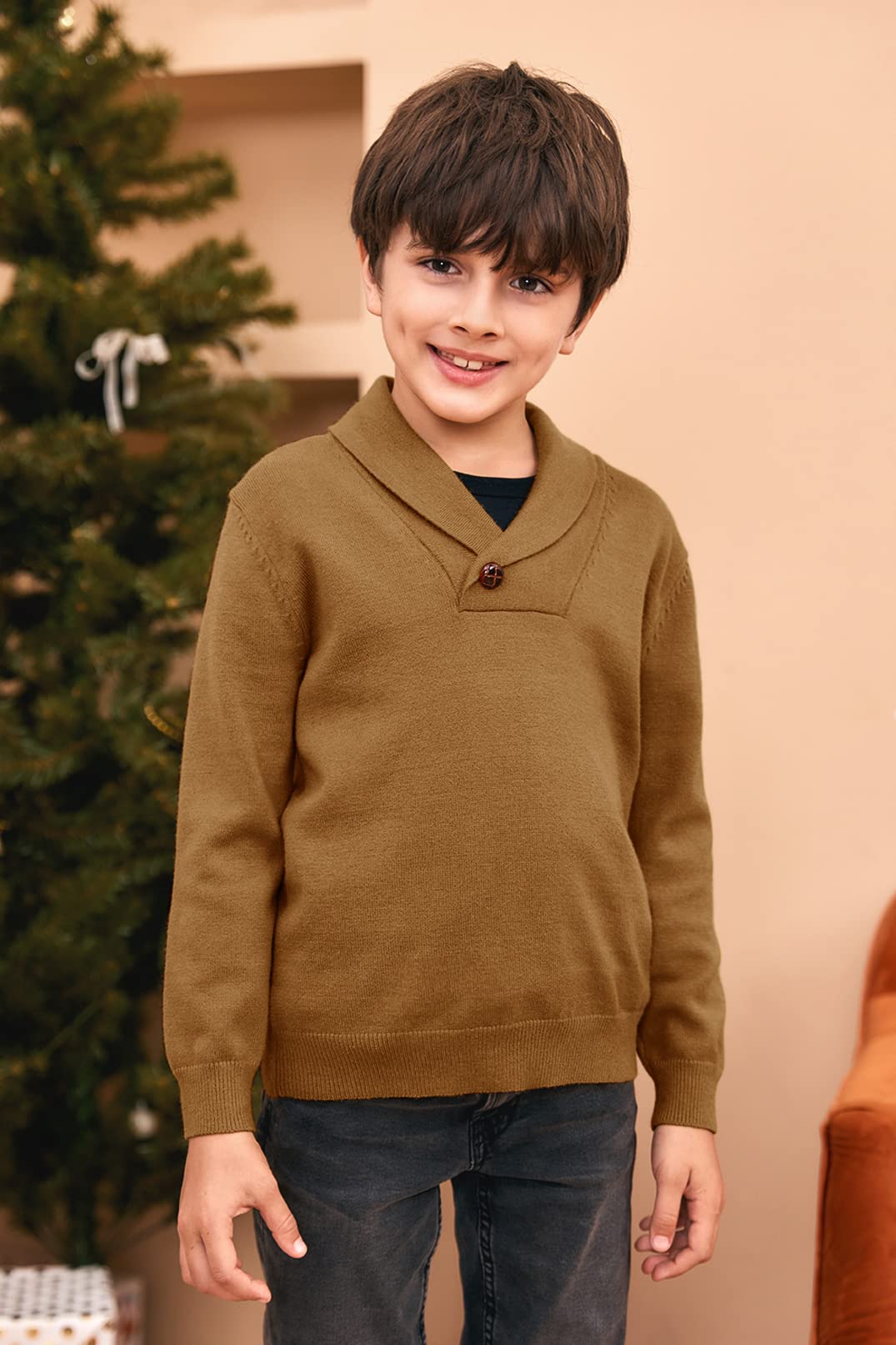 Ryannology Toddler Baby Boys Girls Sweater Shawl-Collar V Neck Pullover Sweaters Cable Kintted Photoshoot Outfits