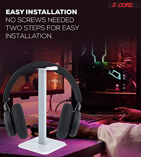 5 CORE Headphone Stand Headset Holder with Aluminum Supporting Bar Flexible ABS Solid Base for All Headphones Size HD STND (White)