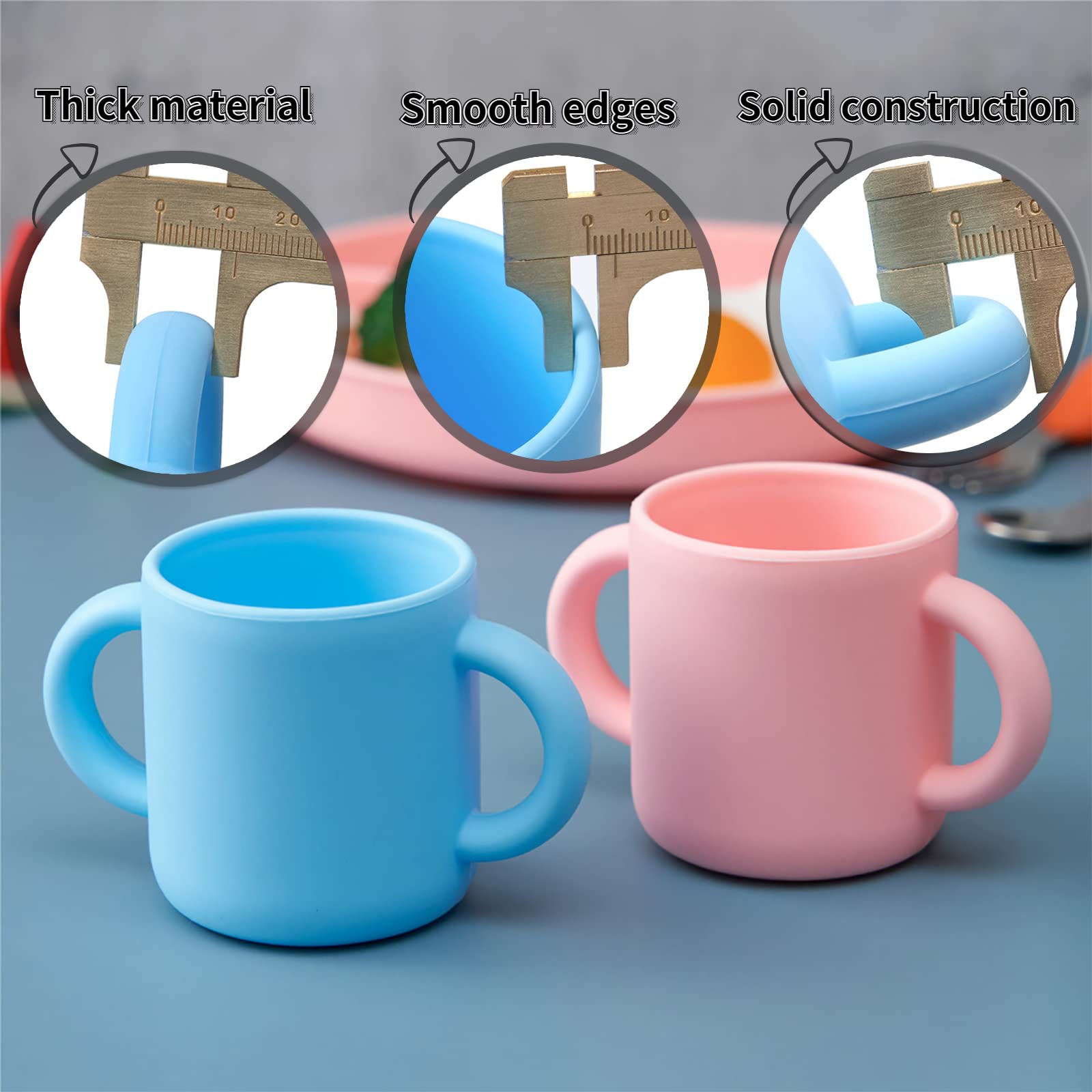 2 Pack Tiny Silicone Drinking Training Cup for Baby and Toddler - Toddler Learning Cup with Two Handles -Developmental Baby-Led Weaning Drinking Cups 5 OZ - 6 months+ (Pink/yellow)