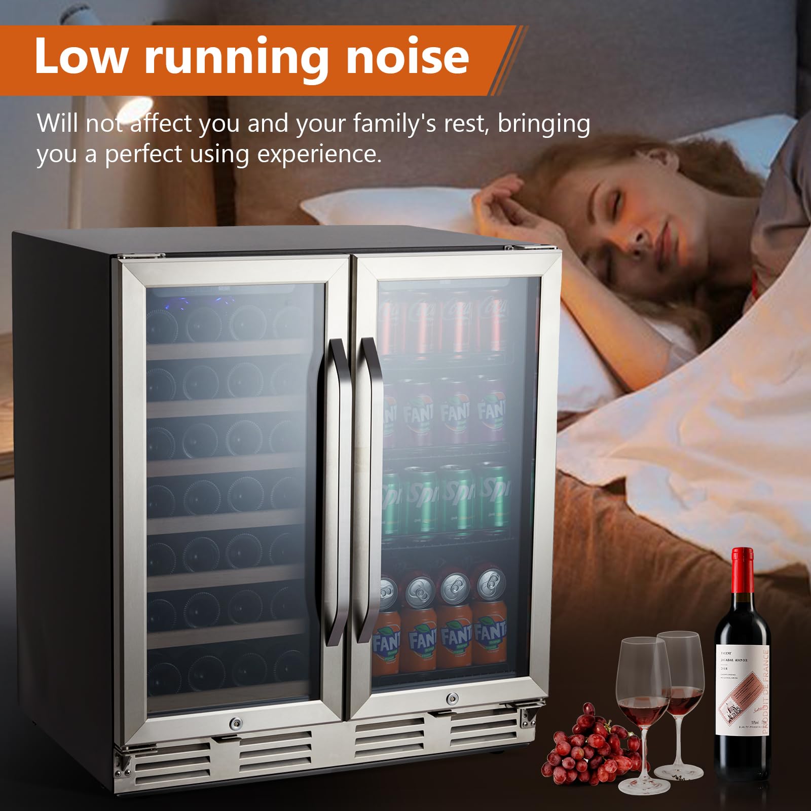 30 inch Wine and Beverage Refrigerator, 33 Bottles & 96 Cans Wine Cooler Refrigerator, Dual Zone Wine Cooler with Glass Door and Lock, Built in or Freestanding Under Counter Wine Fridge