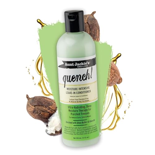 Aunt Jackie's Curls and Coils Quench Moisture Intensive Leave-In Hair Conditioner for Natural Curls, Coils and Waves, Enriched with Shea Butter, 12 oz