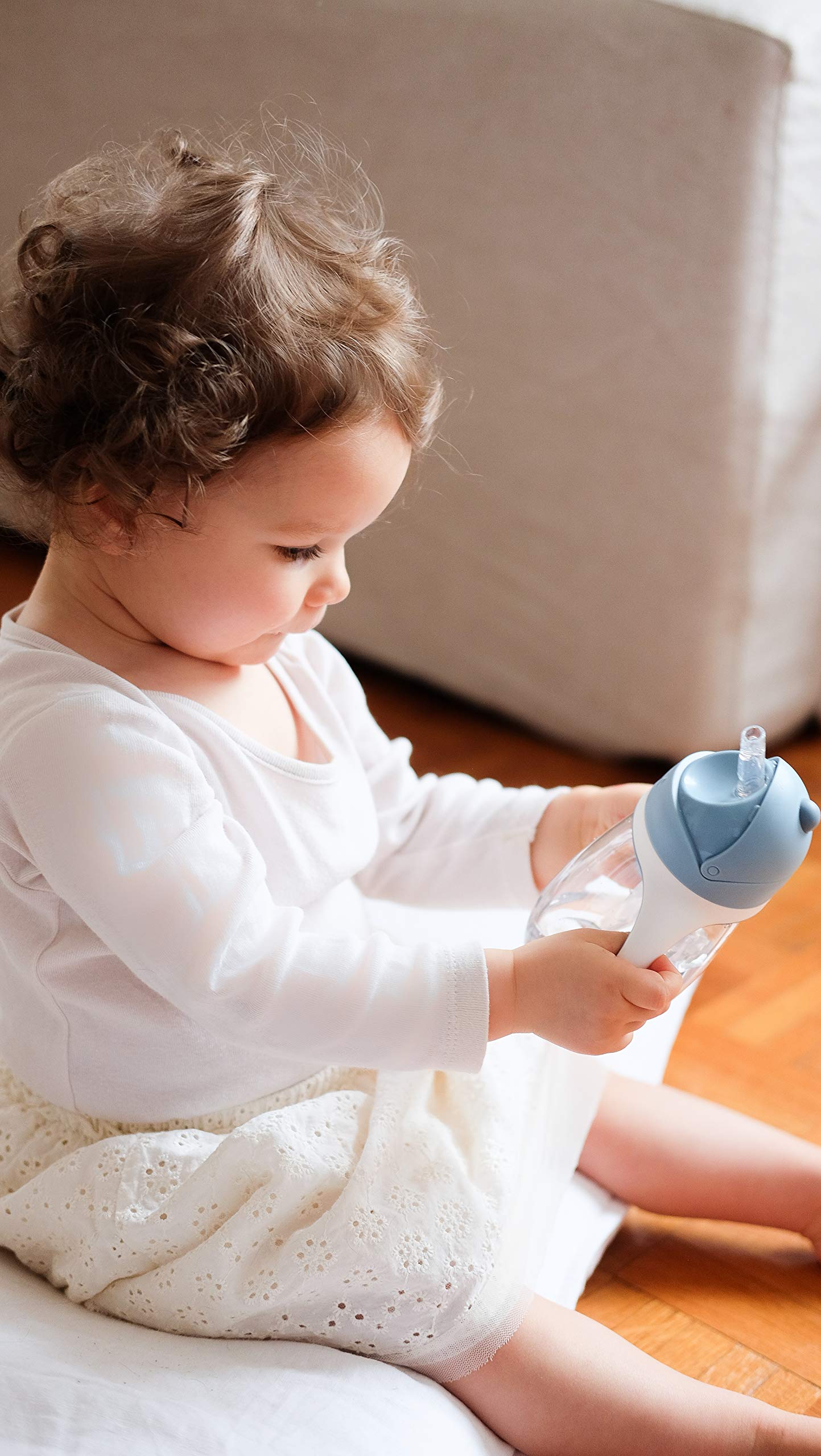 BEABA Straw Sippy Cup, Toddler Baby Straw Cup with Removable Handles, Leak and Spill Proof, BPA Phthalate Free, 8+ months, 10 oz, (Rain)