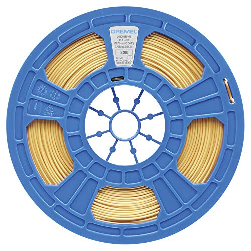 Dremel DigiLab PLA-GOL-01 3D Printer Filament, 1.75 mm Diameter, 0.75 kg Spool Weight, Color Gold, RFID Enabled, New Formula and 50 Percent More per Spool