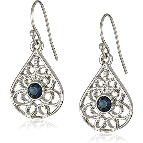 1928 Jewelry Silver-Tone Black Petite Filigree Teardrop Earrings