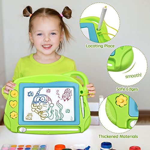 AiTuiTui Magnetic Drawing Board Mini Travel Doodle, Erasable Writing Sketch Colorful Pad Area Educational Learning Toy for Kid/Toddlers/Babies with 3 Stamps and 1 Pen (Green)