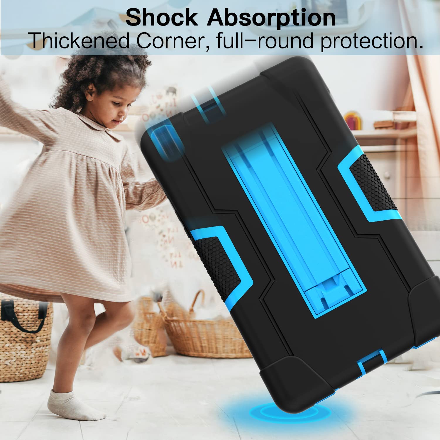 Cantis Case for Samsung Galaxy Tab A T290/T295 (2019 Version), Slim Heavy Duty Shockproof Rugged Protective Case with Kickstand for 8.0 inch Galaxy Tab A Cover for Kids (Black+Blue)