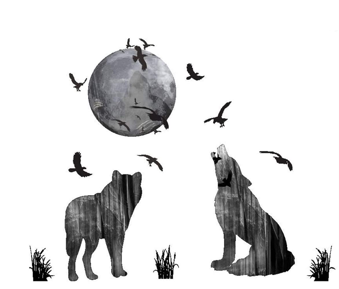 Cafurty Wall Stickers Wolf and Moon Wall Decor Decal Art Animal Murals Removable PVC DIY Wall Decoration Paper Poster for Bedroom Kitchen Living Room Nursery Rooms Offices