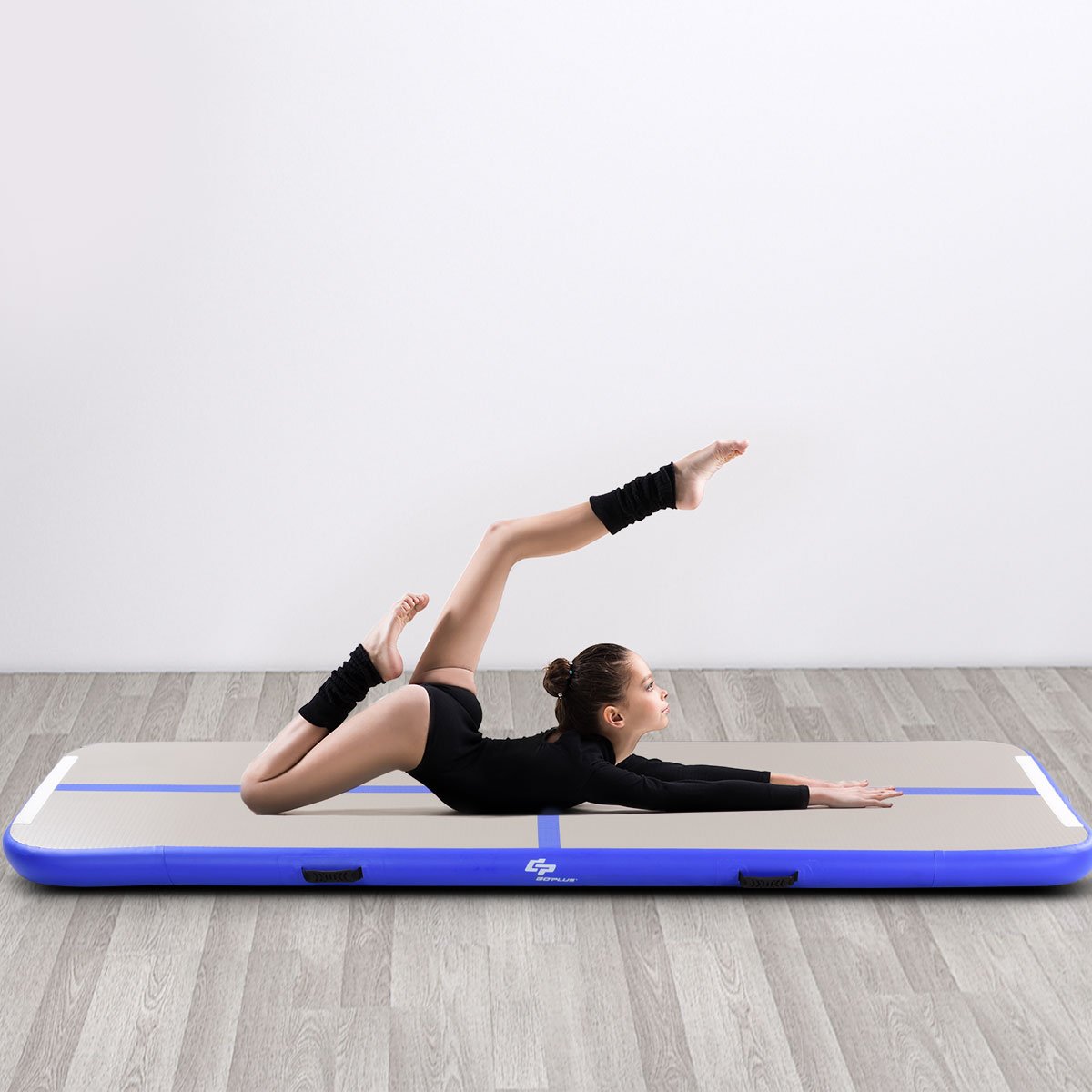 10ft Inflatable Tumbling Gymnastics Mat, Thickness Mat with Air Pump for Cheerleading/Beach/Pool/Home Use (blue)