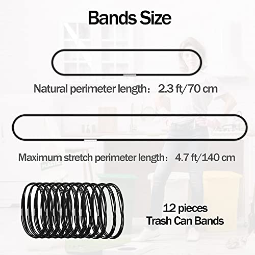 12Pcs Trash Can Bands for 13-30 Gallon Garbage Can 4.7Ft Rubber Trash Bag Holder Durable Elastic Trash Can Bungee for Home Kitchen School Office Indoor Outdoor